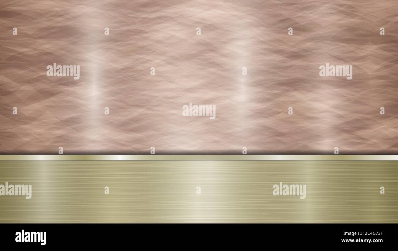 Background consisting of a bronze shiny metallic surface and one ...