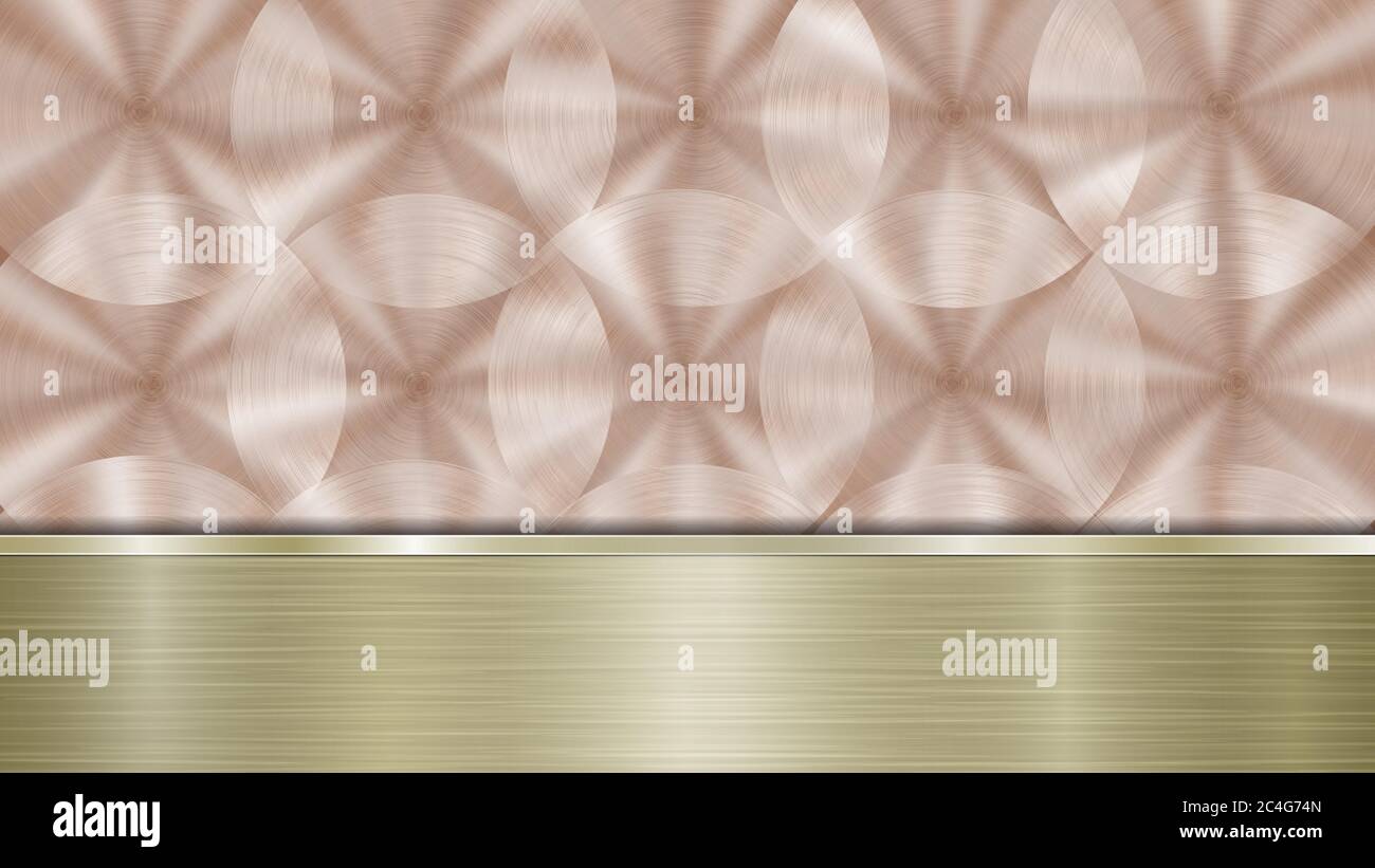 Background consisting of a bronze shiny metallic surface and one ...