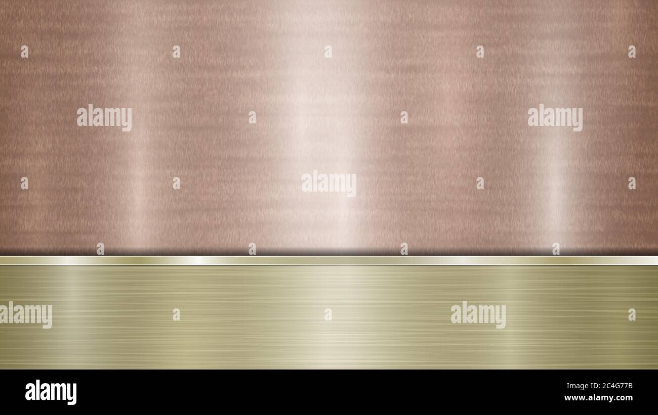 Background consisting of a bronze shiny metallic surface and one ...