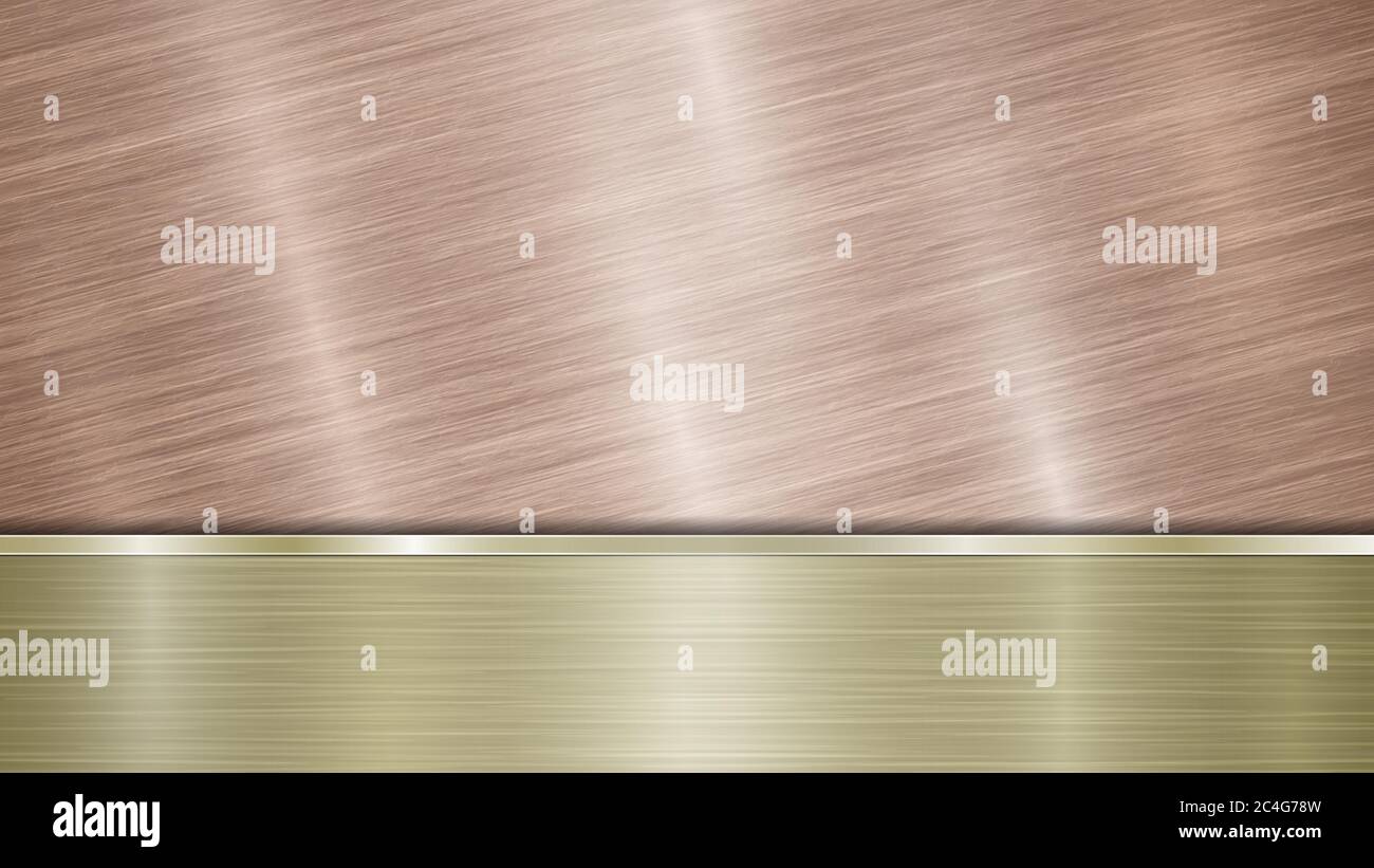 Background consisting of a bronze shiny metallic surface and one ...