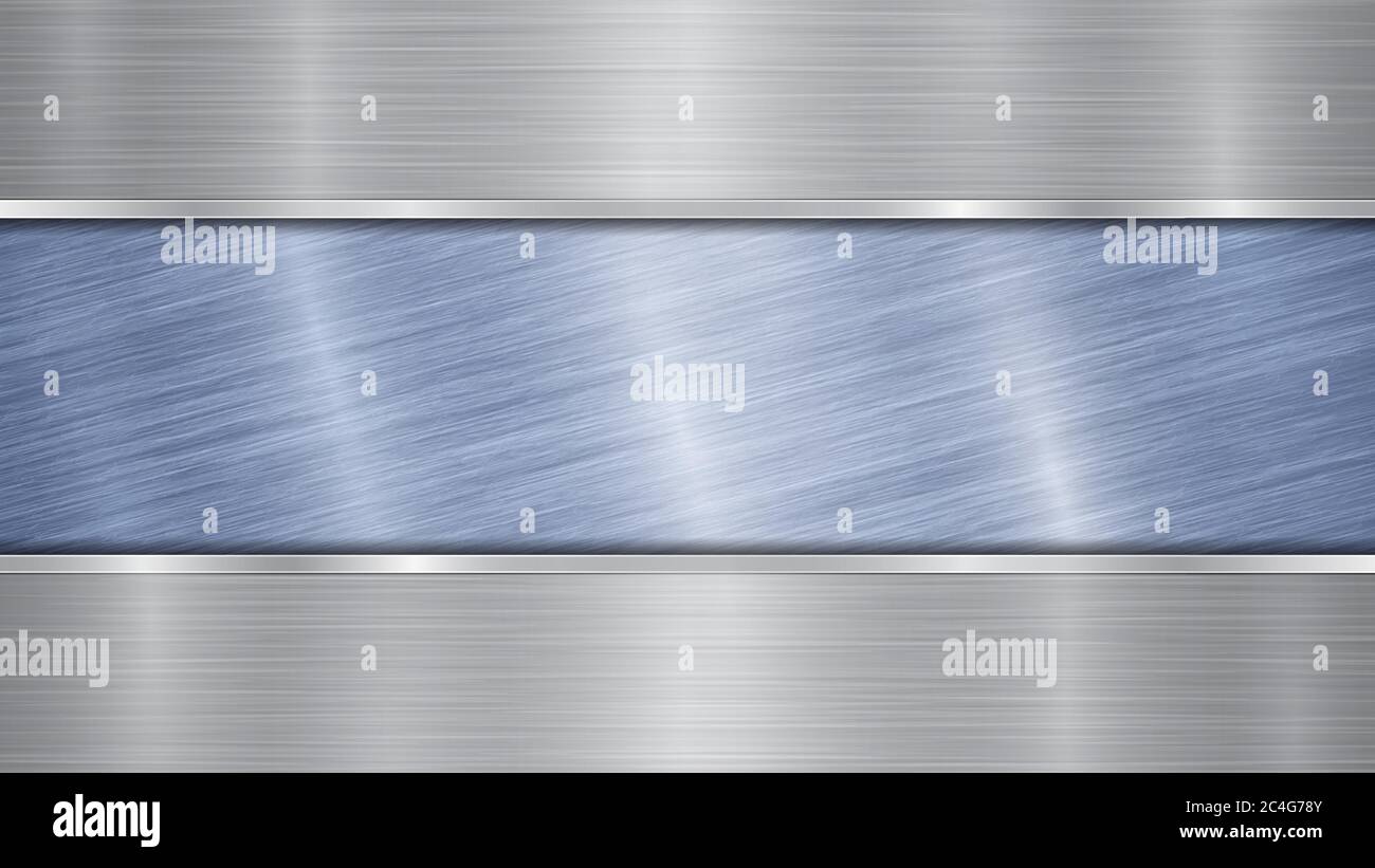 Background consisting of a blue shiny metallic surface and two ...