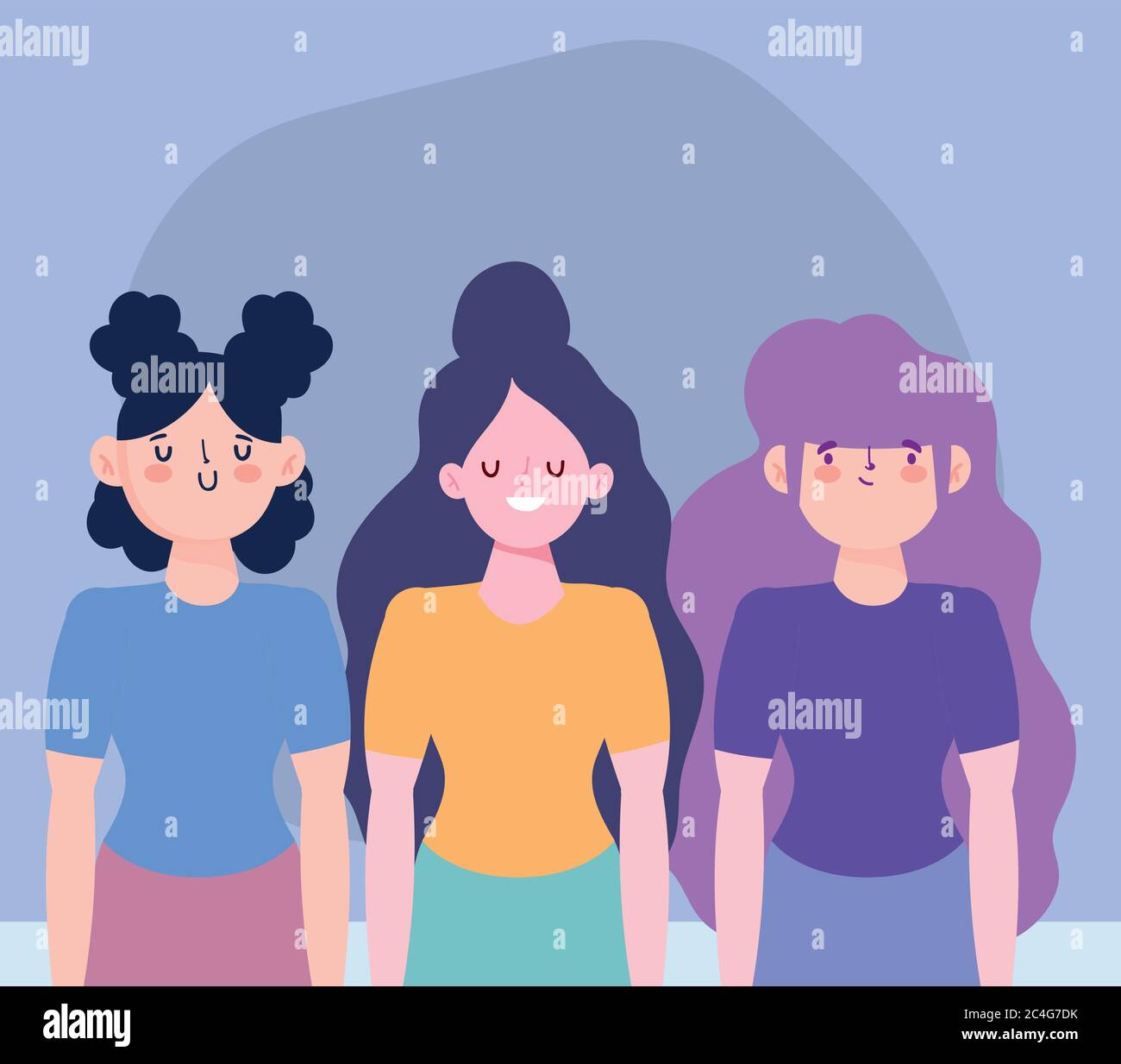 young female group women standing cartoon design vector illustration ...