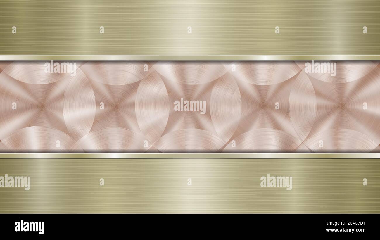 Background consisting of a bronze shiny metallic surface and two ...