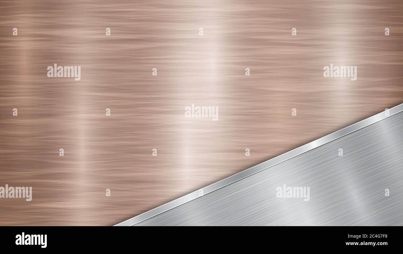 Background consisting of a bronze shiny metallic surface and one ...