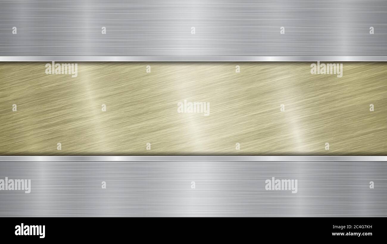 Background consisting of a golden shiny metallic surface and two ...