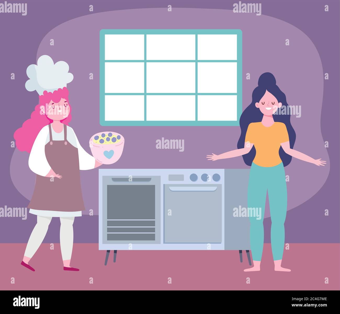 Woman Cooking At Home Cartoon