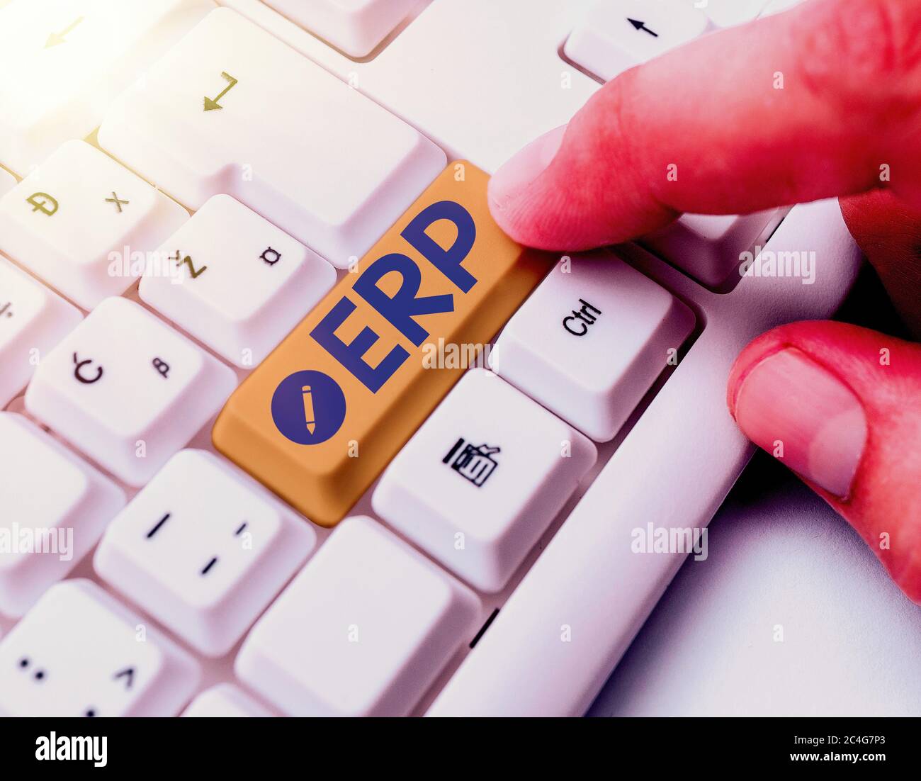 Writing note showing Erp. Business concept for enterprise resource planning centralized database ...