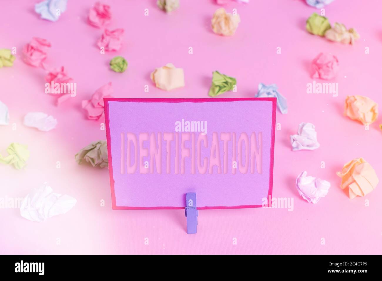 Writing note showing Identification. Business concept for an action or ...