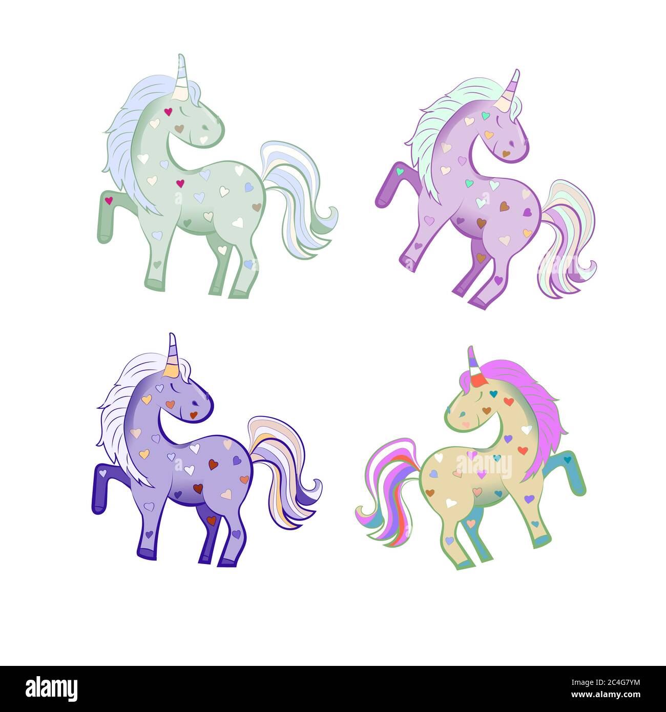 4 unicorns in pastel colors isolated on white background. illustrations ...