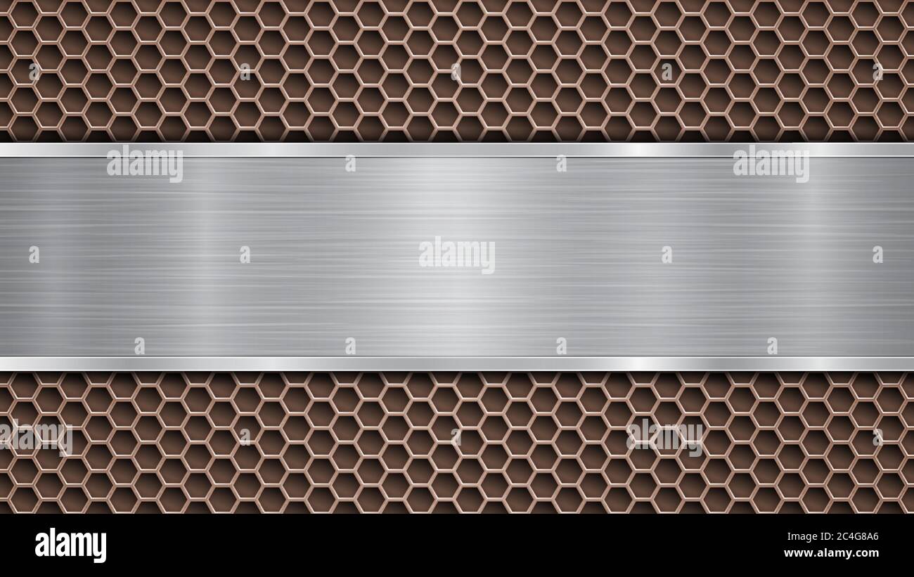 Background of bronze perforated metallic surface with holes and ...