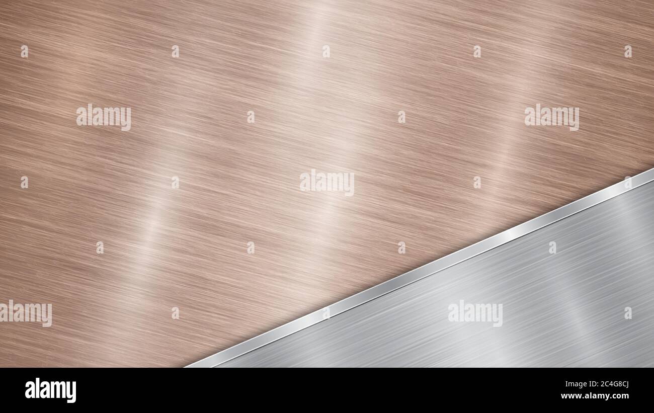 Background consisting of a bronze shiny metallic surface and one ...