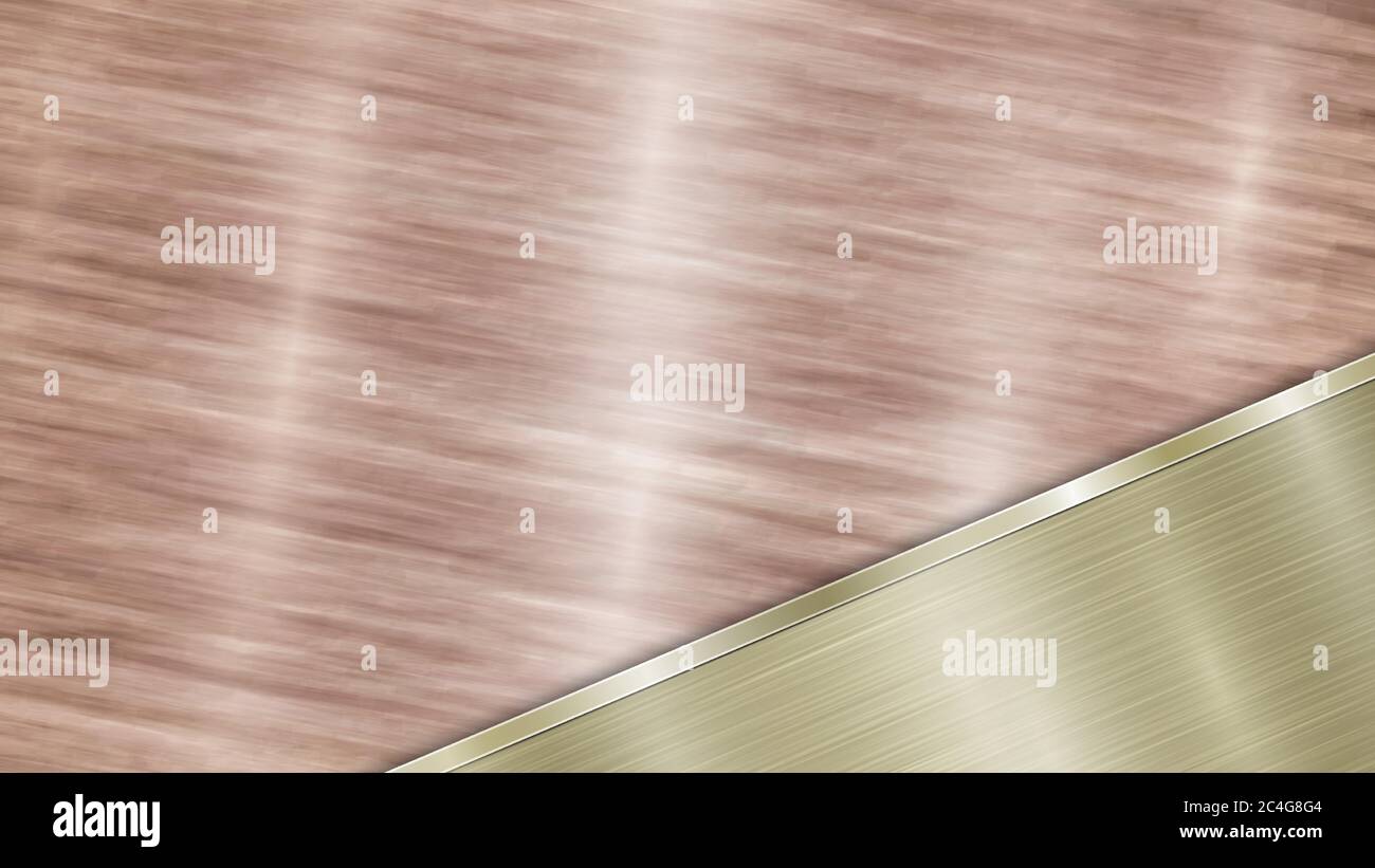 Background consisting of a bronze shiny metallic surface and one ...