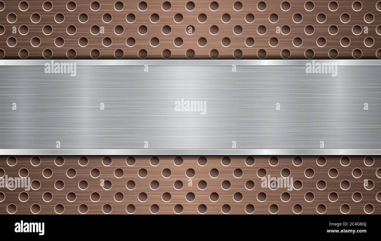 Background of bronze perforated metallic surface with holes and ...