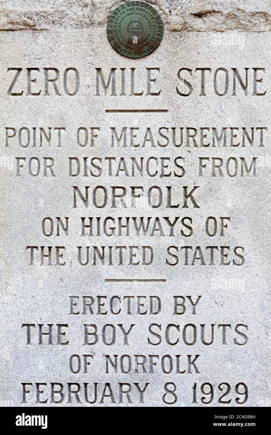 Mile Marker in MacArthur Square, Norfolk, Virginia, USA Stock Photo - Alamy