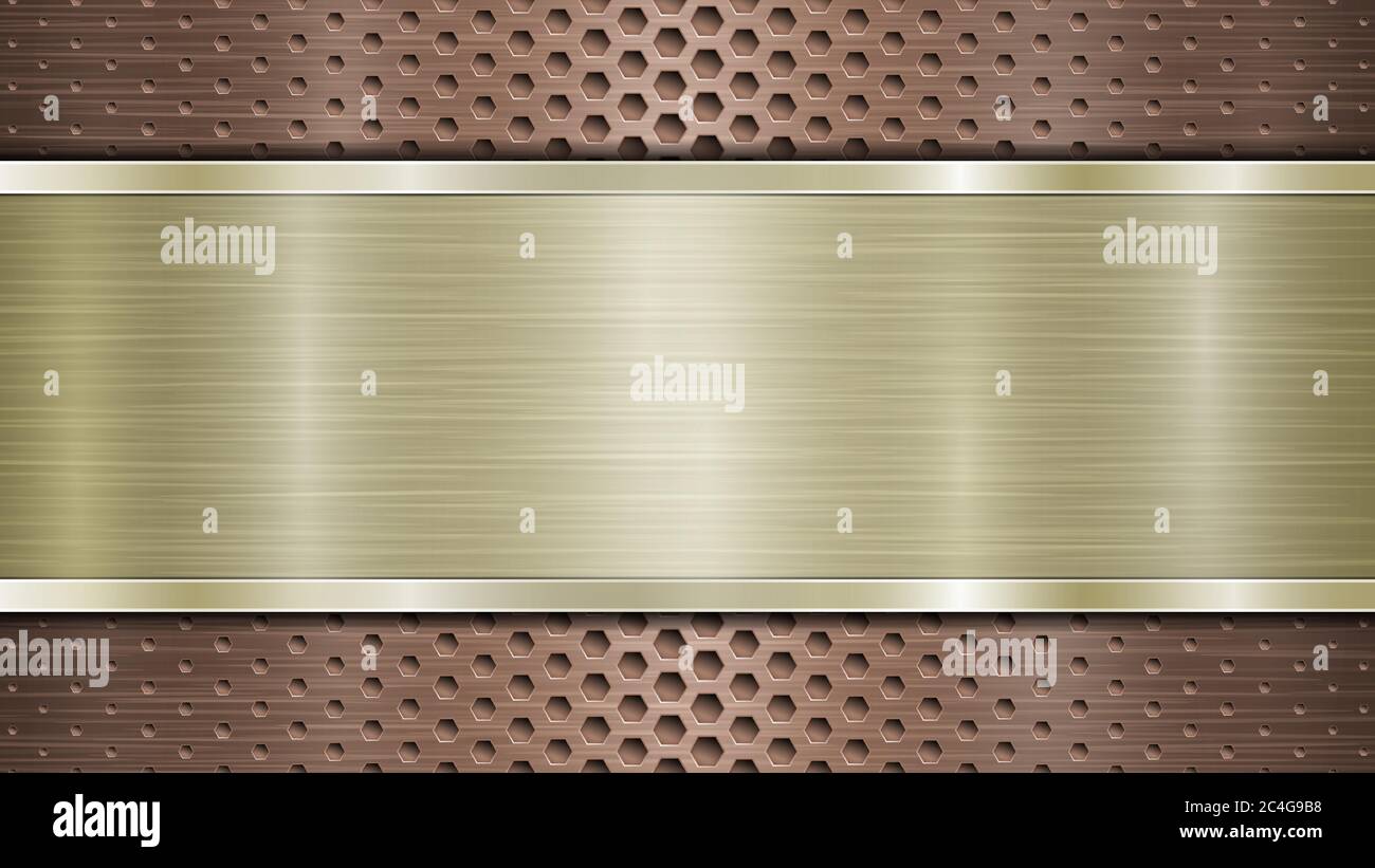 Background of bronze perforated metallic surface with holes and ...