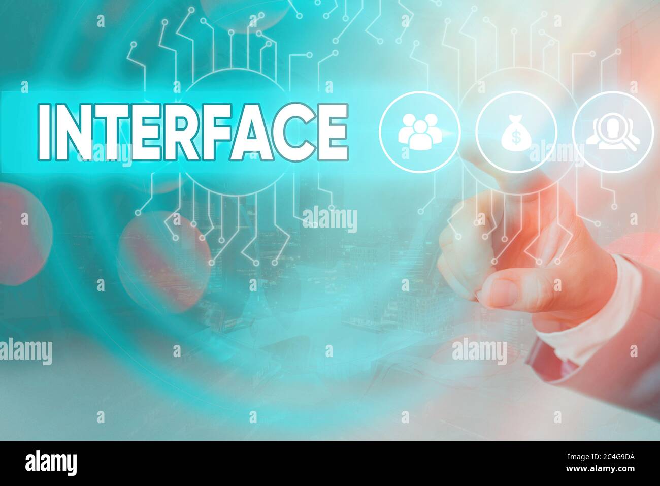 Writing note showing Interface. Business concept for point of meeting ...