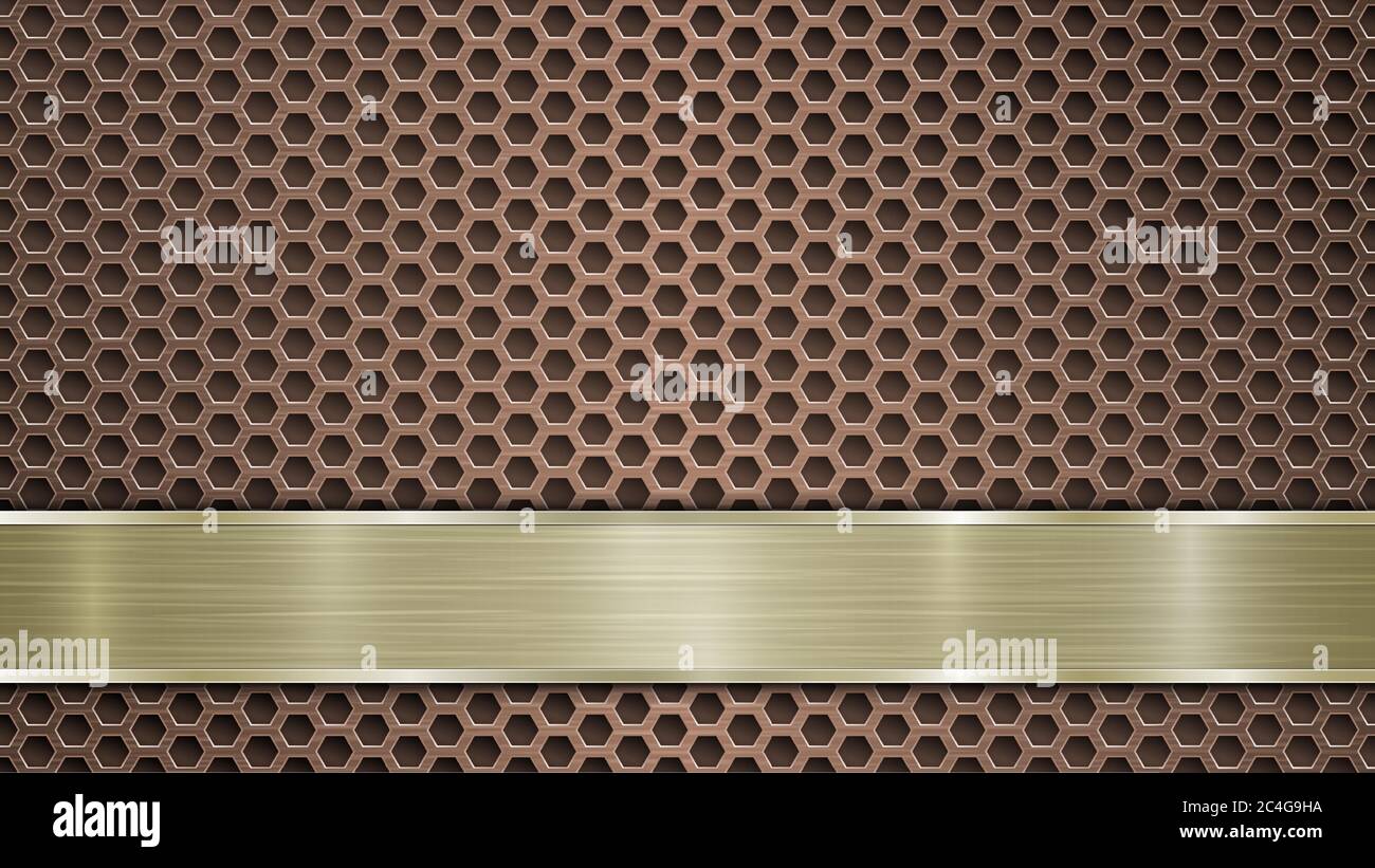 Background of bronze perforated metallic surface with holes and ...
