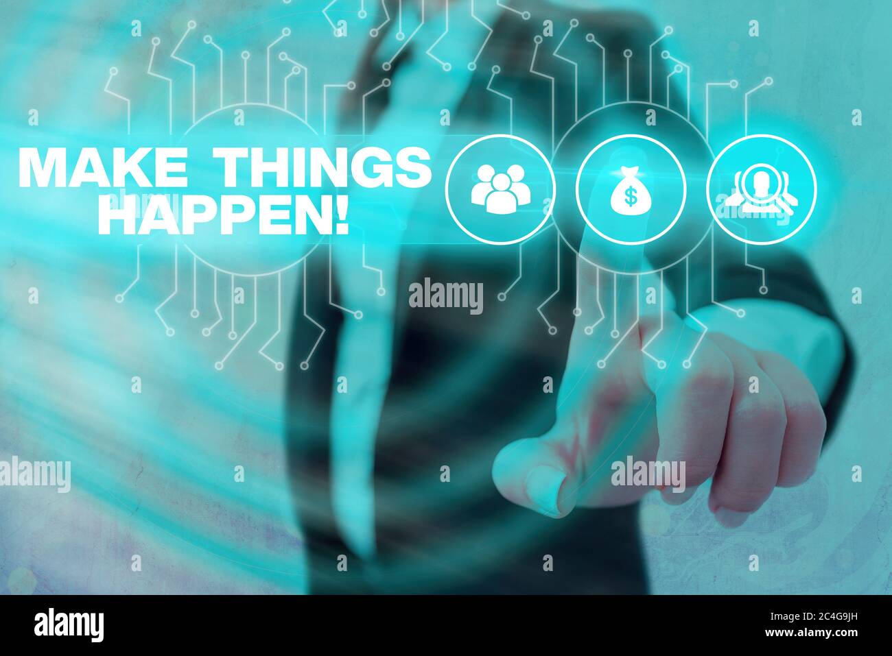 Writing note showing Make Things Happen. Business concept for ...