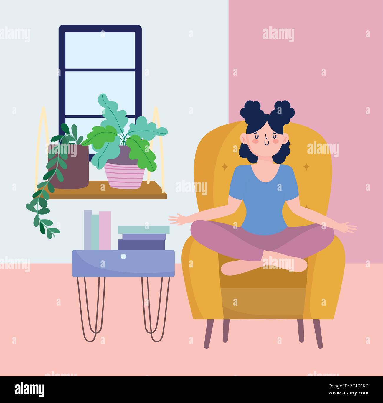 stay at home, girl on chair meditation pose, self isolation, activities ...