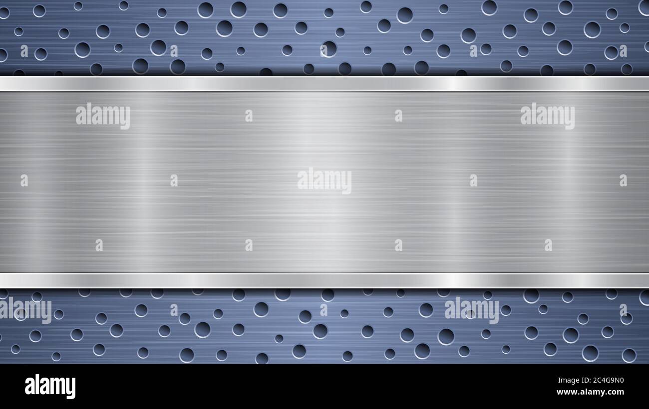Background of blue perforated metallic surface with holes and ...