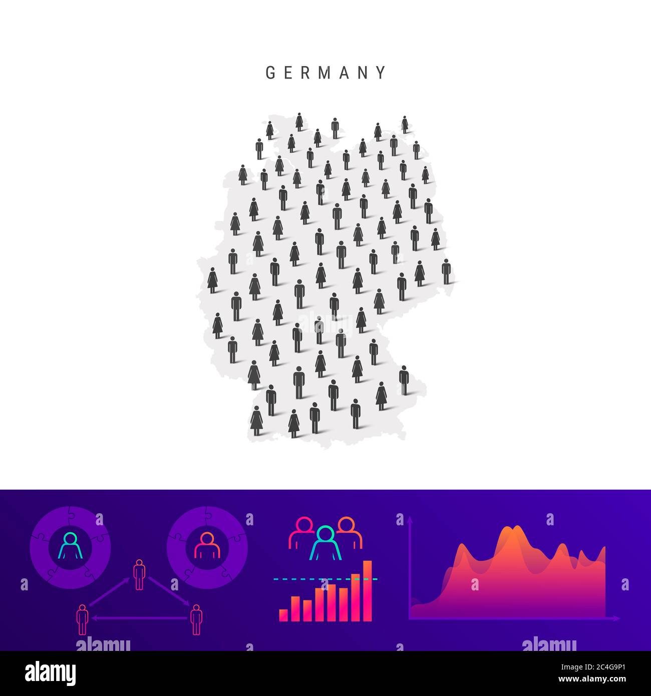 German people icon map. Detailed silhouette. Mixed crowd of men and ...