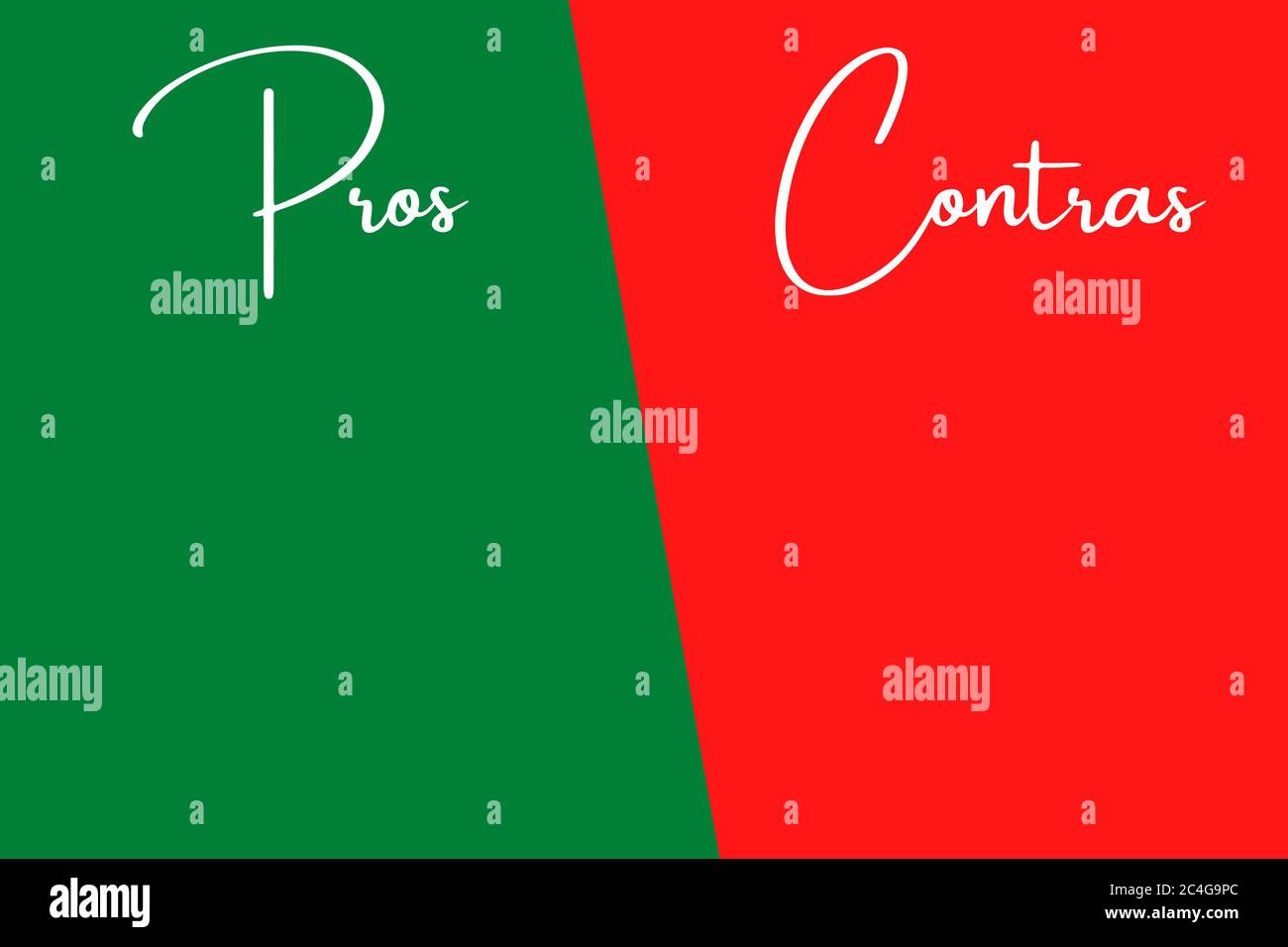 Text Pros and cons written in Spanish on a green and red background ...