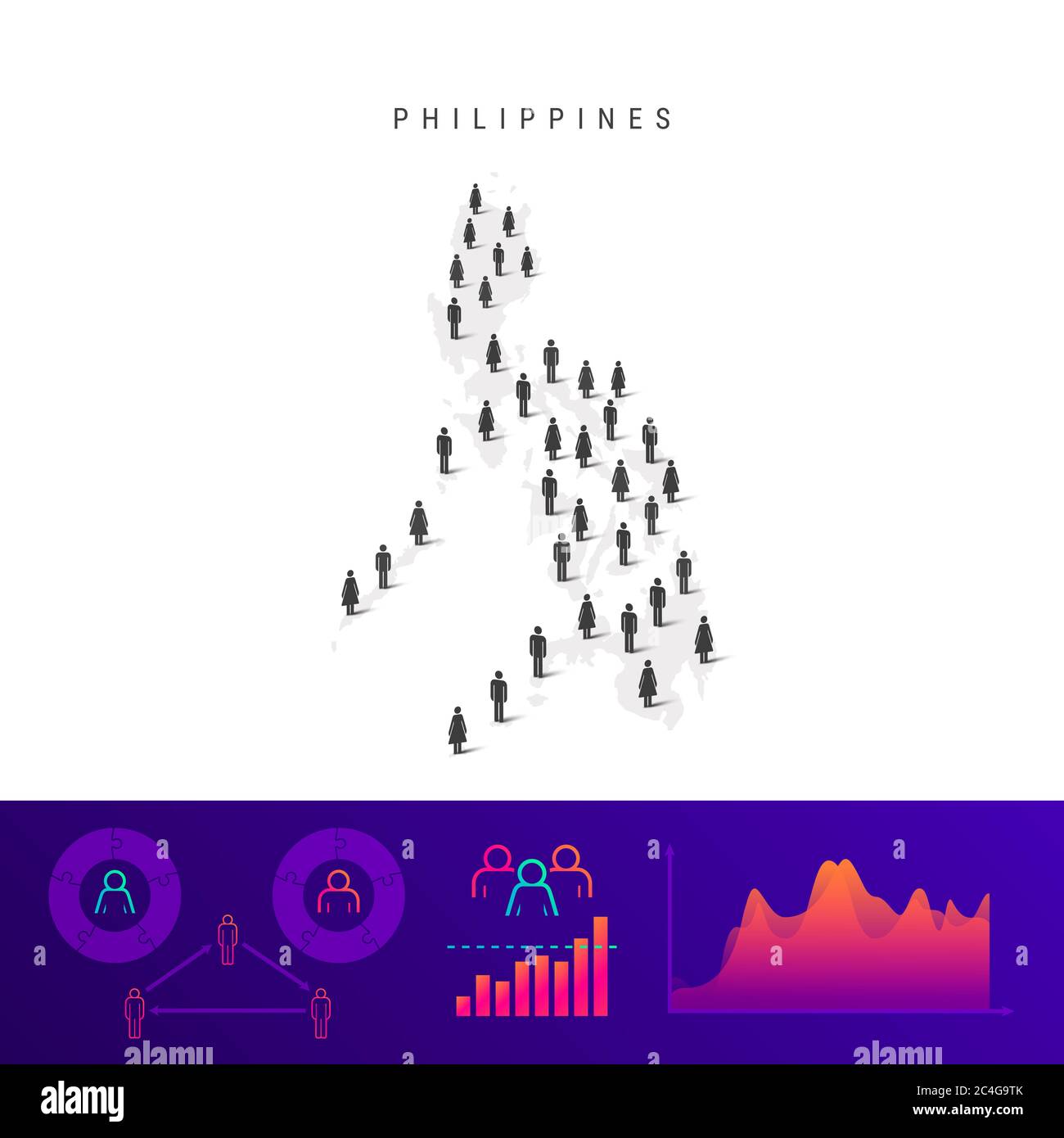 Philippine people icon map. Detailed silhouette. Mixed crowd of men and ...