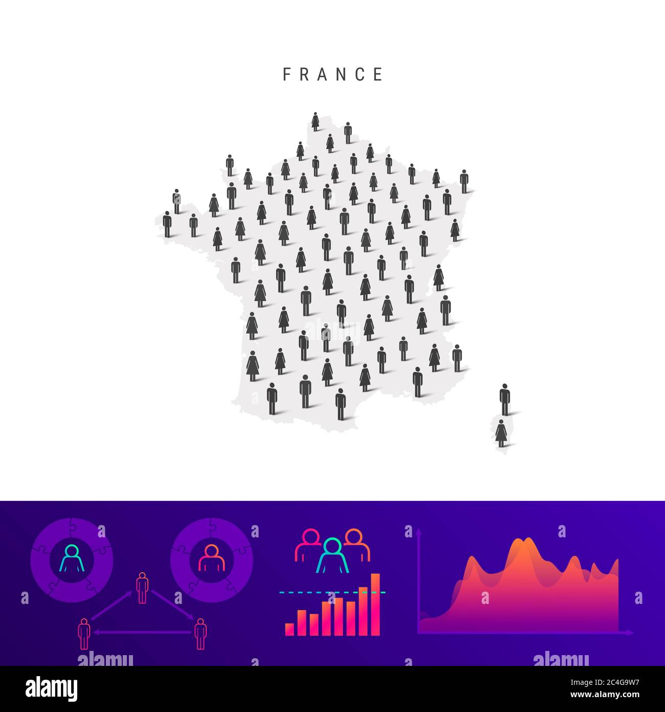 French people icon map. Detailed silhouette. Mixed crowd of men and ...
