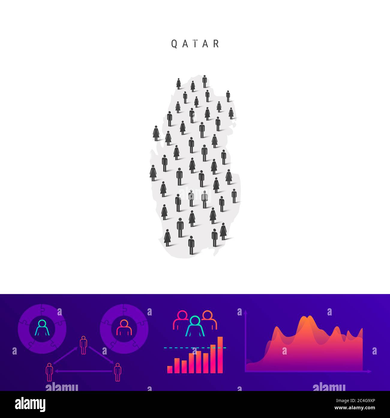 Qatari people icon map. Detailed silhouette. Mixed crowd of men and ...