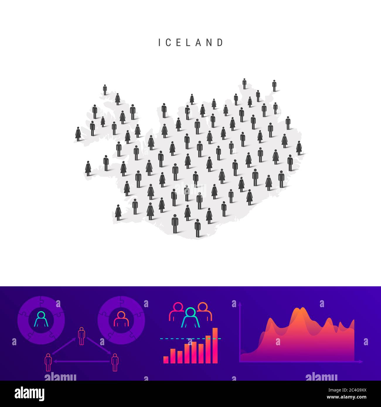 Icelandic people icon map. Detailed silhouette. Mixed crowd of men and ...
