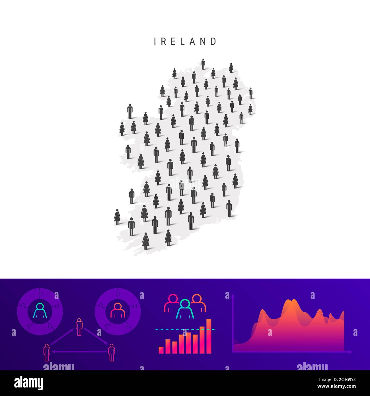 Irish people icon map. Detailed silhouette. Mixed crowd of men and ...
