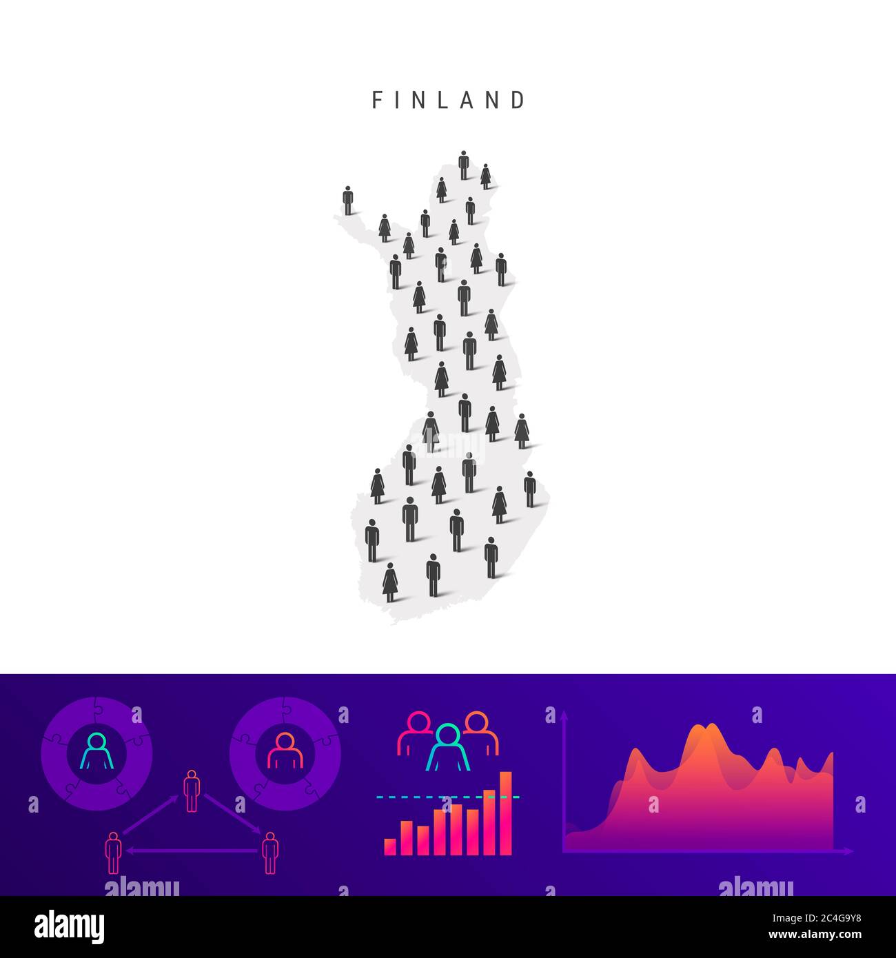 Finnish people icon map. Detailed silhouette. Mixed crowd of men and ...