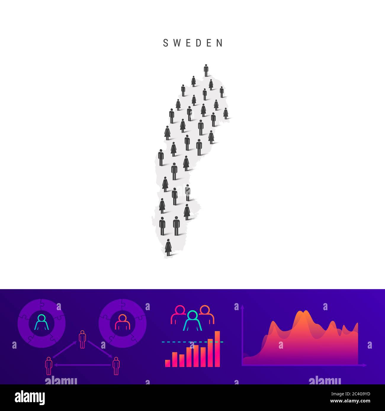 Swedish people icon map. Detailed silhouette. Mixed crowd of men and ...
