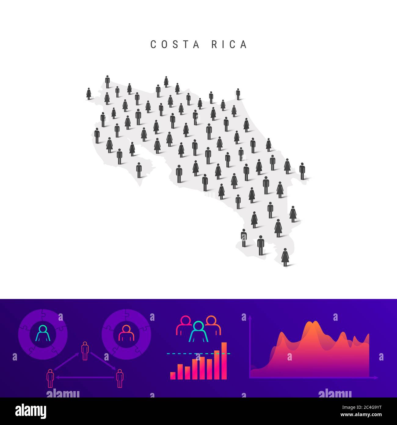 Costa Rican people icon map. Detailed silhouette. Mixed crowd of men ...