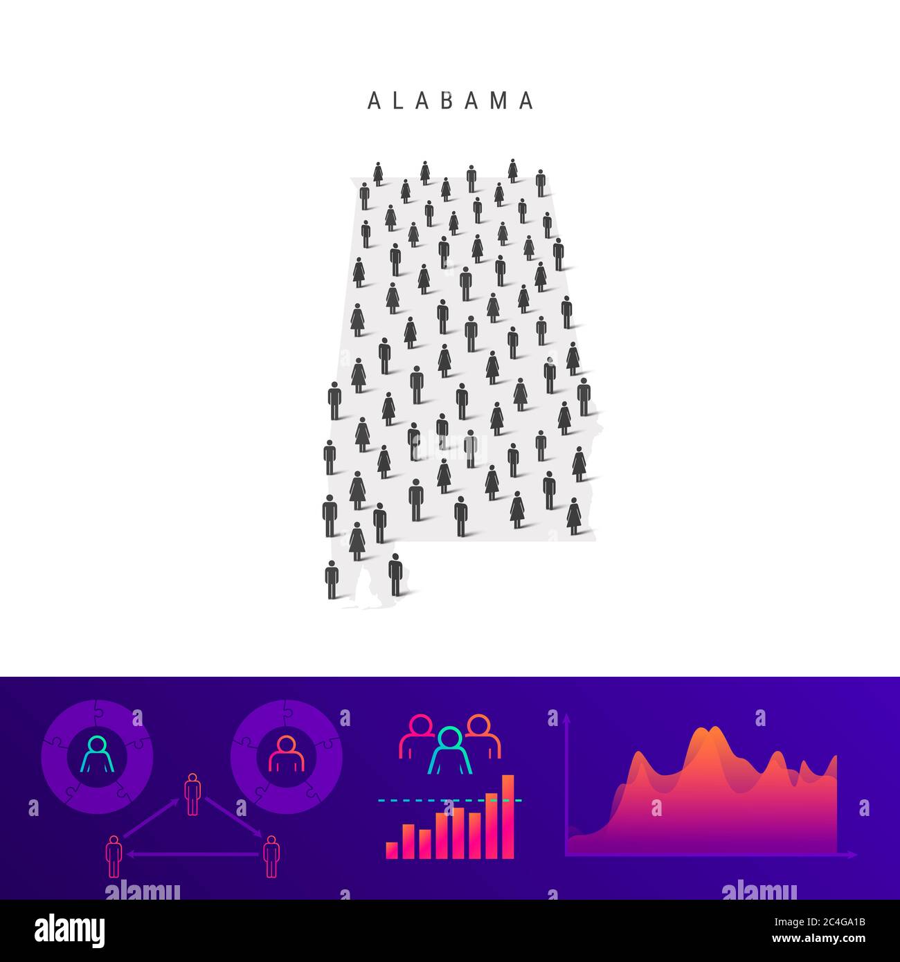 Alabama people map. Detailed silhouette. Mixed crowd of men and women ...