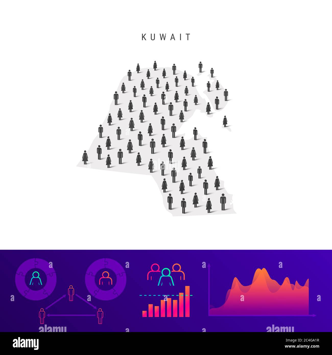 Kuwait people icon map. Detailed silhouette. Mixed crowd of men and ...