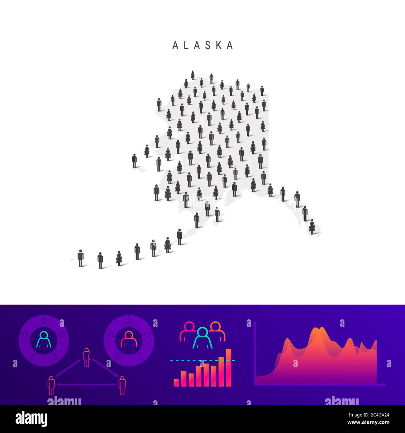 Alaska people map. Detailed silhouette. Mixed crowd of men and women ...