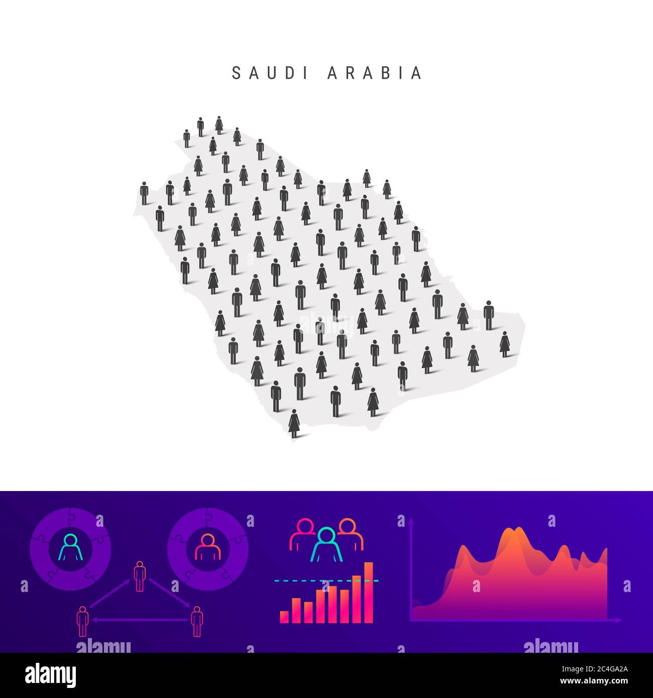 Saudi people icon map. Detailed silhouette. Mixed crowd of men and ...