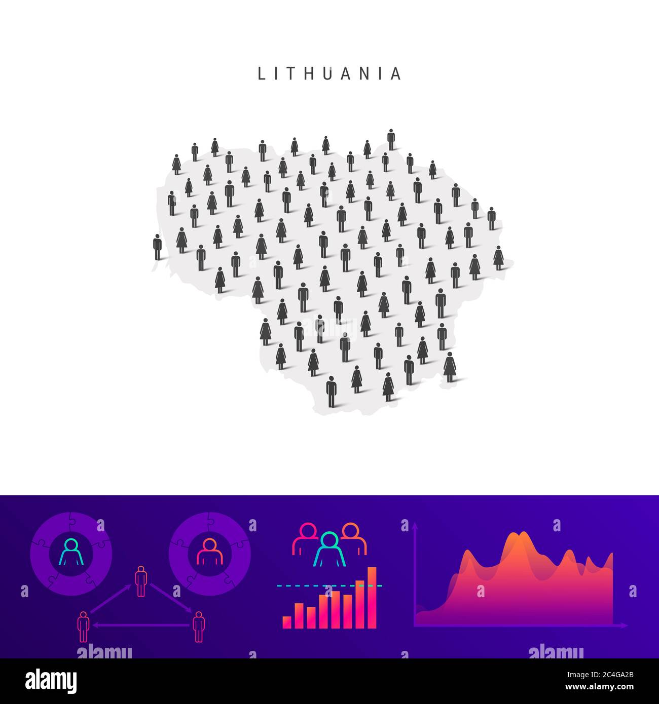 Lithuanian people icon map. Detailed silhouette. Mixed crowd of men and ...
