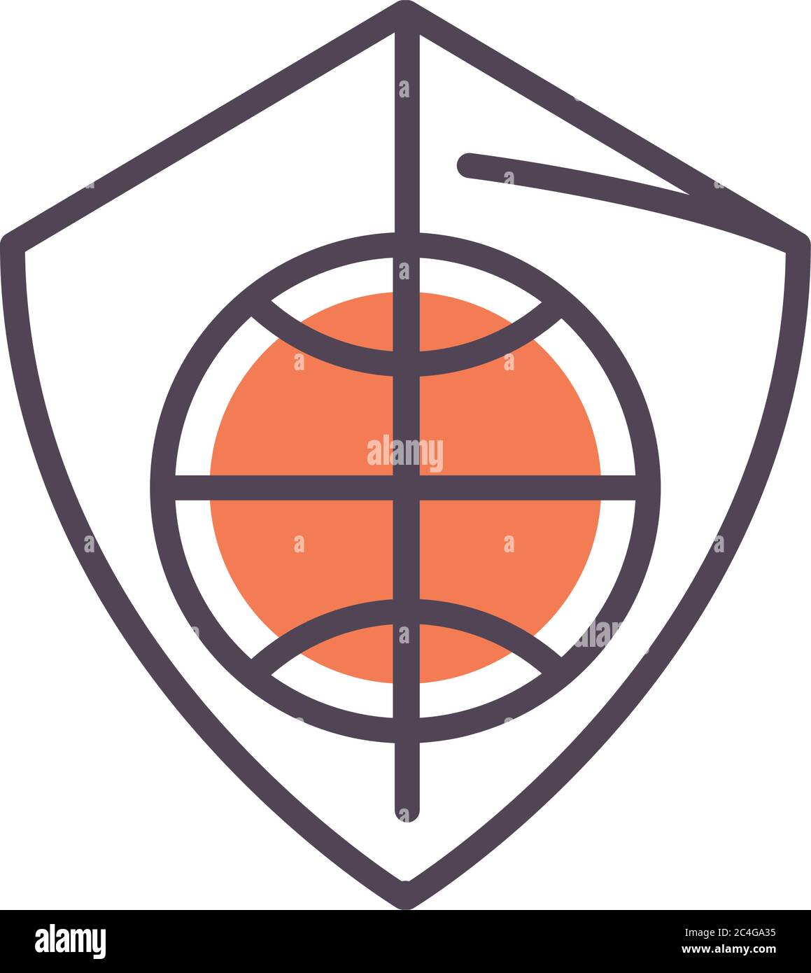 Ball on shield line and fill style icon design, Basketball sport hobby ...