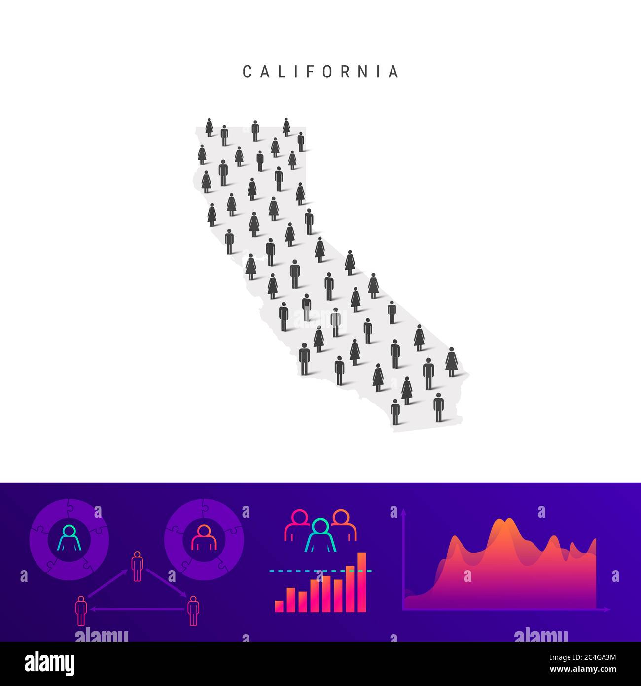 California people map. Detailed silhouette. Mixed crowd of men and ...