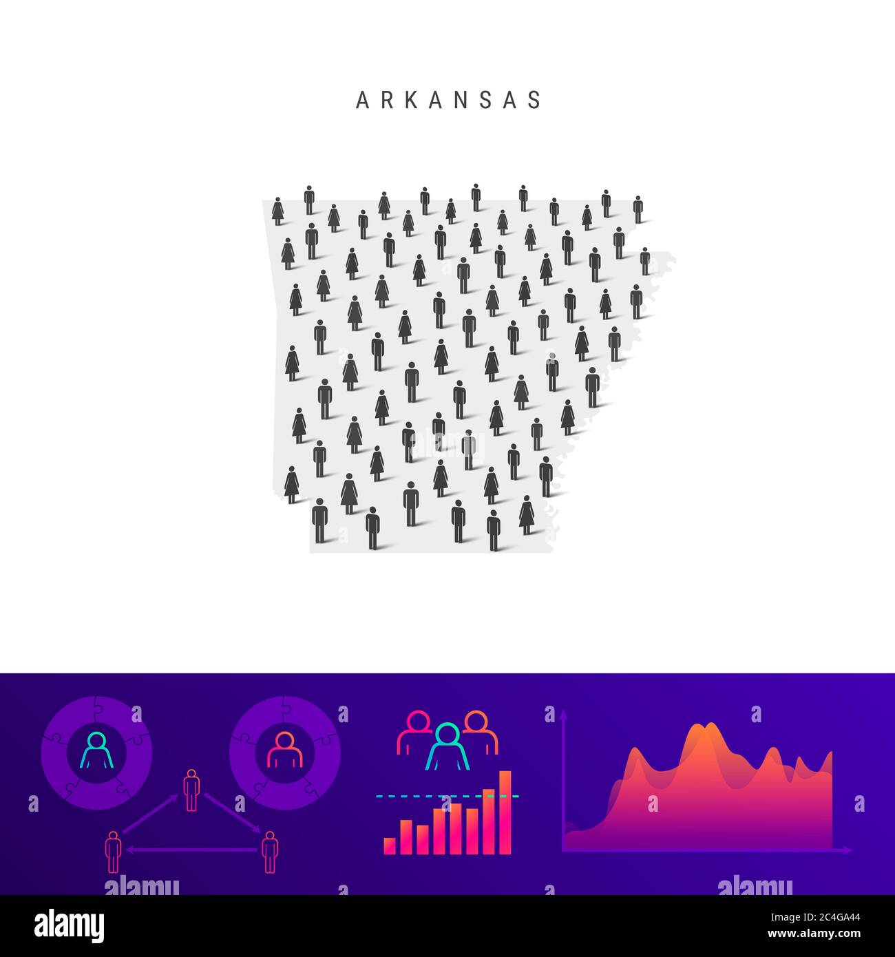 Arkansas people map. Detailed silhouette. Mixed crowd of men and women ...