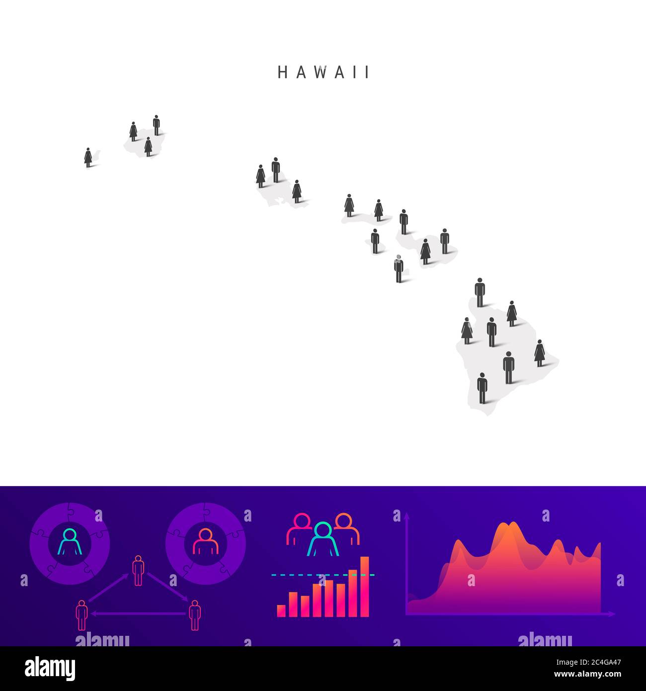 Hawaii people map. Detailed silhouette. Mixed crowd of men and women ...