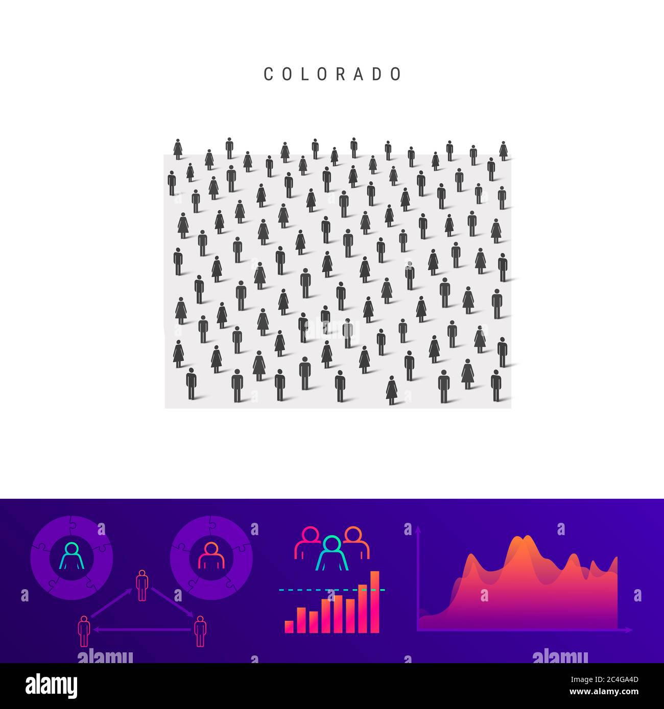 Colorado people map. Detailed silhouette. Mixed crowd of men and women ...