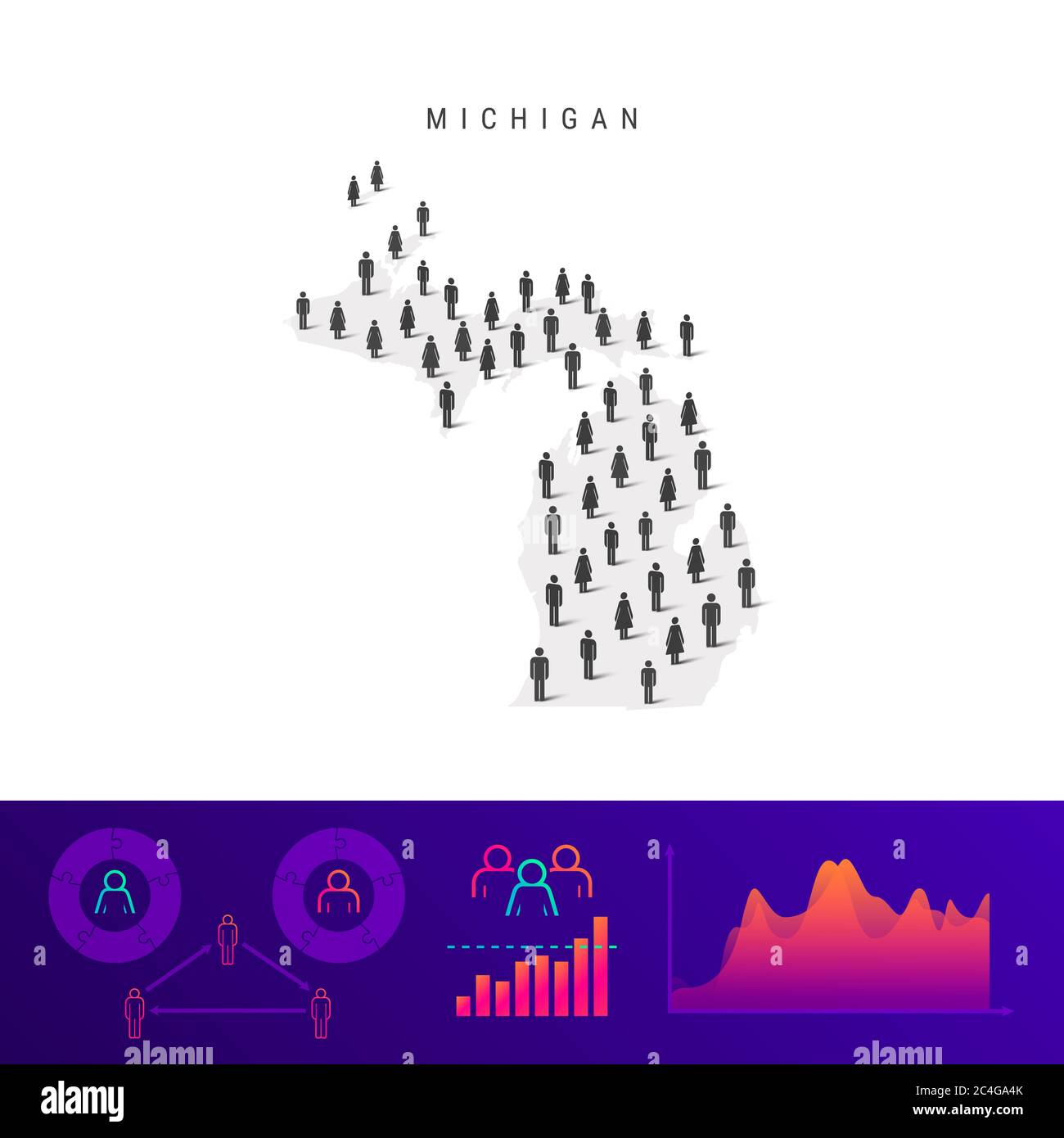 Michigan people map. Detailed silhouette. Mixed crowd of men and women ...