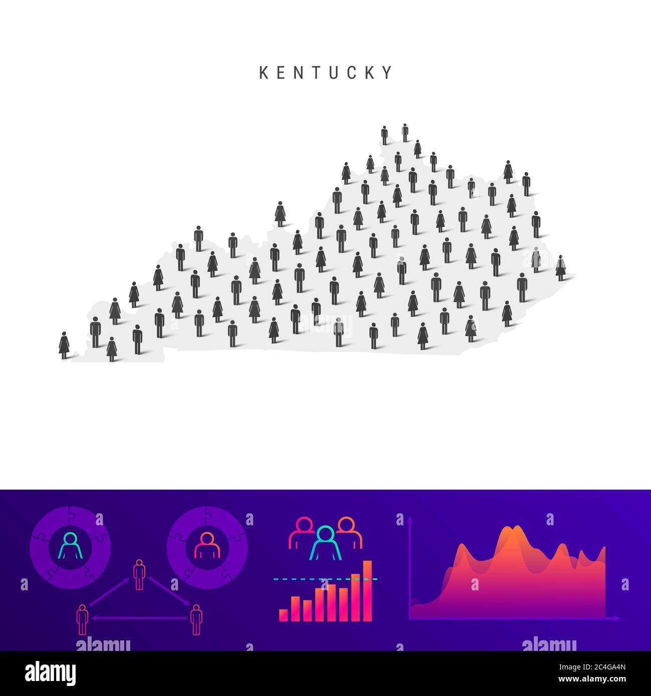 Kentucky people map. Detailed silhouette. Mixed crowd of men and women ...