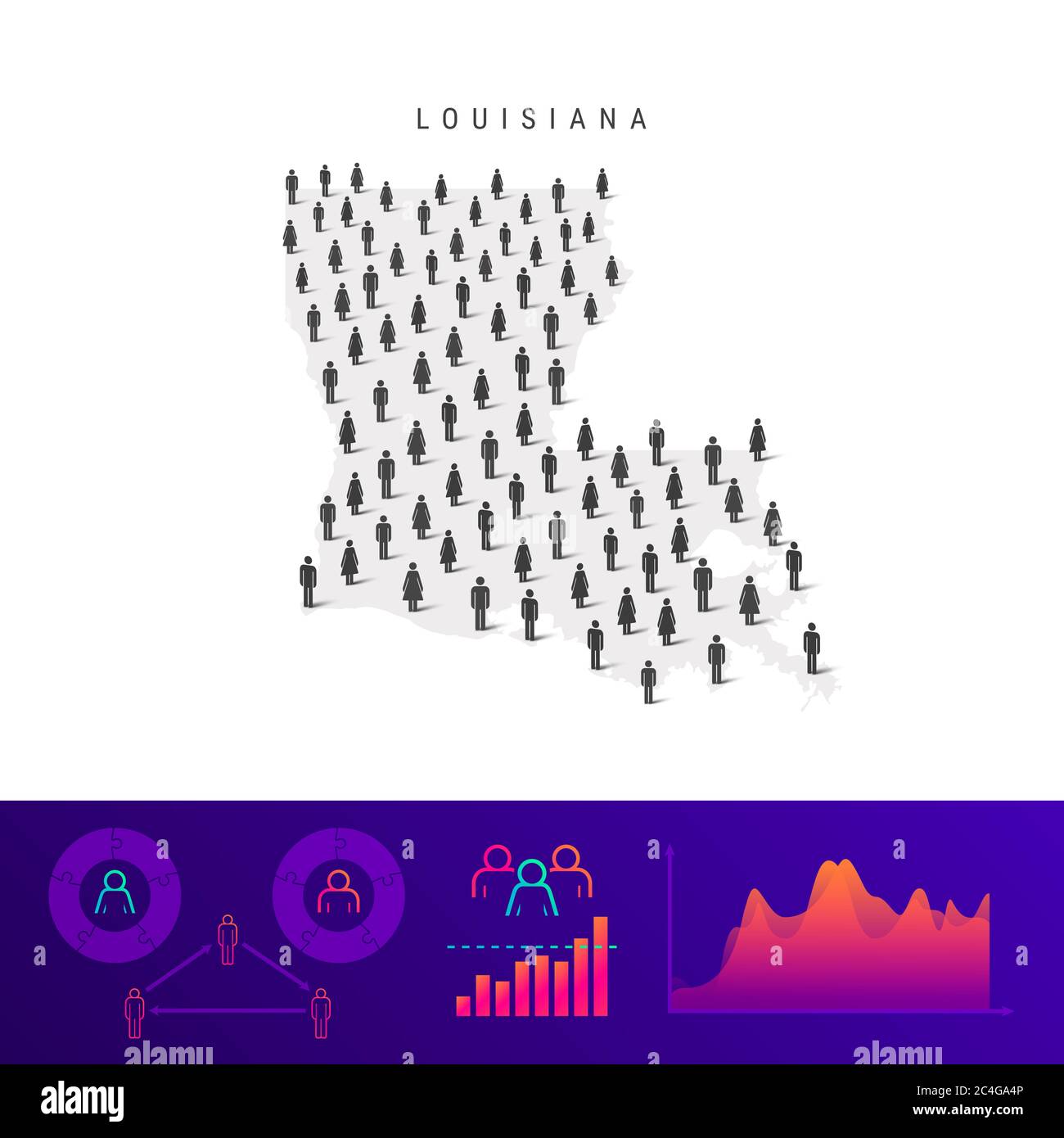 Louisiana people map. Detailed silhouette. Mixed crowd of men and women ...