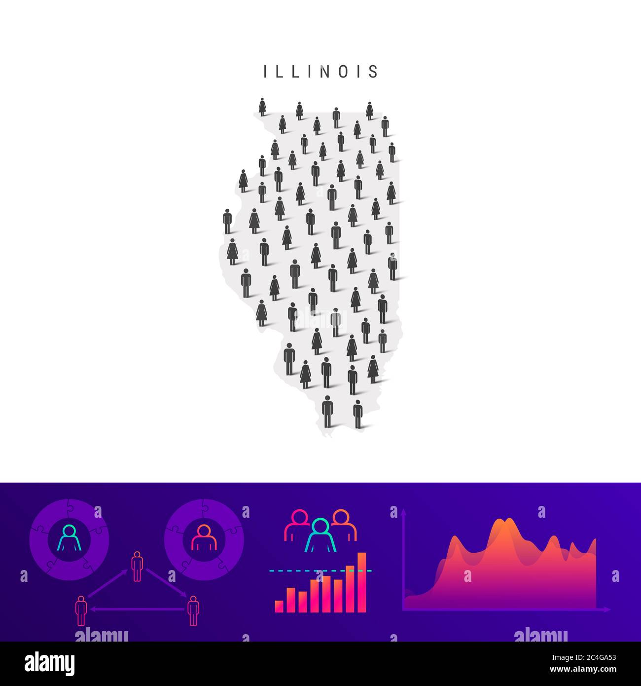 Illinois people map. Detailed silhouette. Mixed crowd of men and women ...