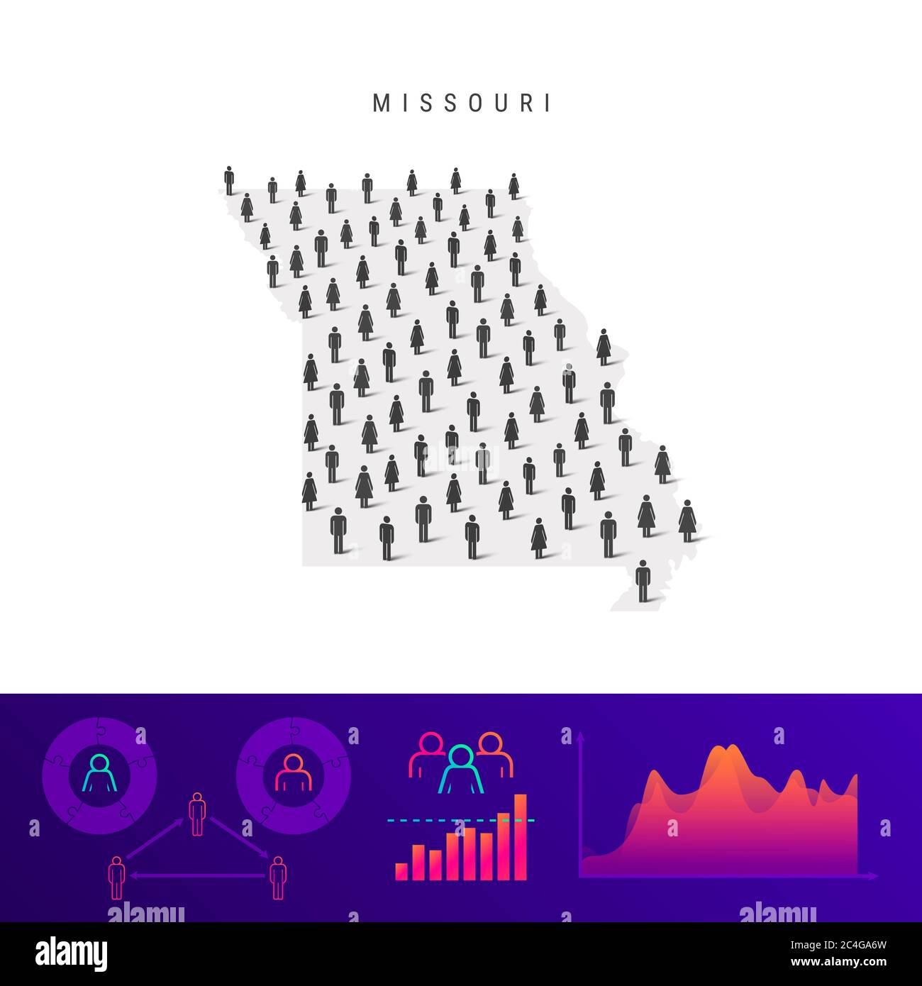 Missouri people map. Detailed silhouette. Mixed crowd of men and women ...
