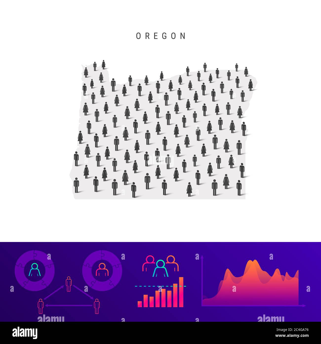 Oregon people map. Detailed silhouette. Mixed crowd of men and women ...